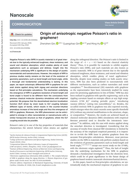 Pdf Origin Of Anisotropic Negative Poissons Ratio In Graphene