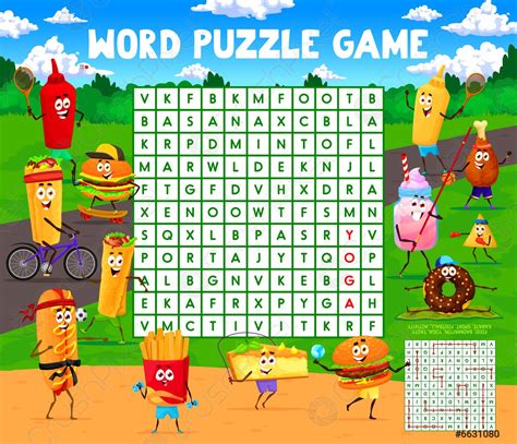word search game with cartoon fast food characters stock vector 6631080 crushpixel