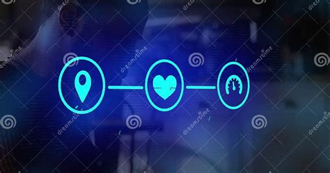 Image Of Flowchart Of Icons Over Biracial Man Scrolling On Smartphone