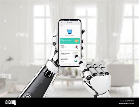 Artificial Intelligence For Health Management Concept Robot Hand Holds A Mobile Phone With A