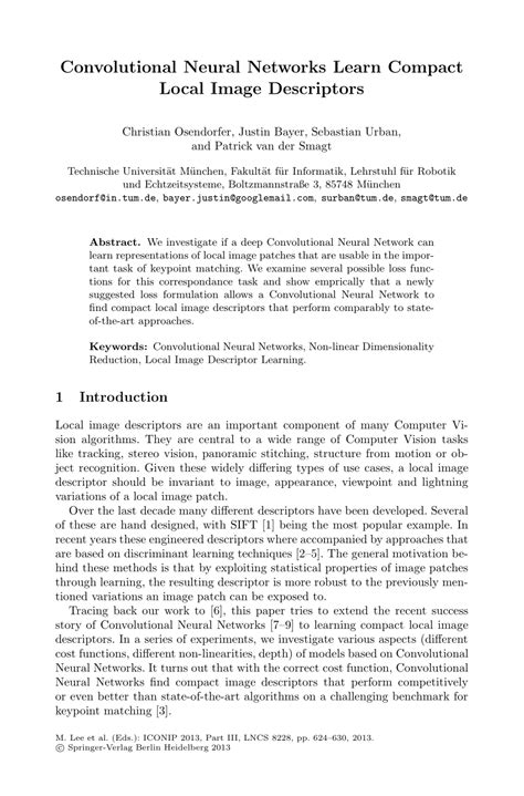 Pdf Convolutional Neural Networks Learn Compact Local Image Descriptors
