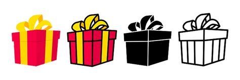 선물 상자 상자를 제시합니다 다른 스타일의 현재 상자 세트 검은 색 얇은 선과 색상 벡터 아이콘 상자에 깜짝 선물 경품을 포기하십시오 생일 크리스마스 세일 쇼핑용 컬렉션