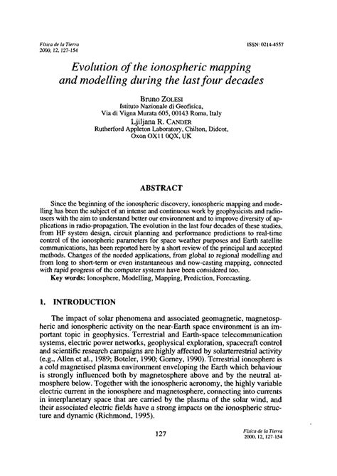 Pdf Evolution Of The Ionospheric Mapping And Modelling During The Last Four Decades