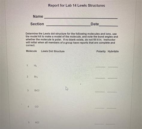 Solved Prelab For Lab Lewis Structures Name Section Date Chegg Com
