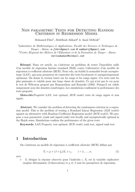 Pdf Non Parametric Tests For Detecting Random Criterion In Regression