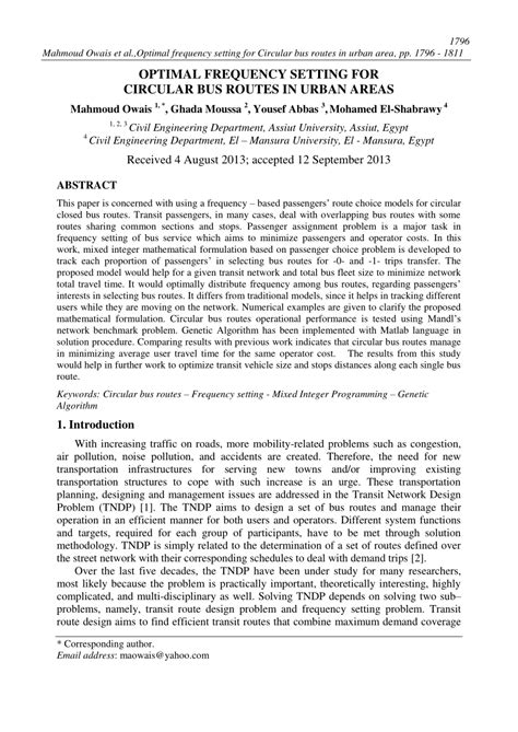 Pdf Optimal Frequency Setting For Circular Bus Routes