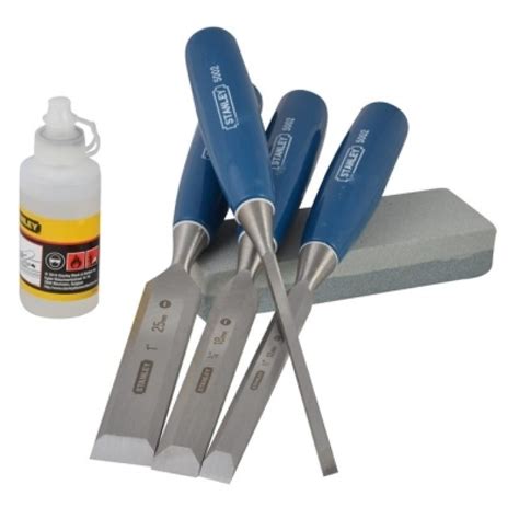 Stanley Wood Chisel Set 5002 Inc Sharpening Stone Oil 0 16 130 Sealants And Tools Direct