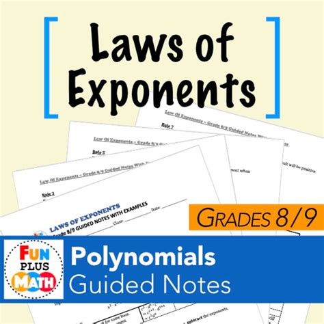 Grade 8 9 Laws Of Exponents Guided Notes Lesson Handouts Study Guide
