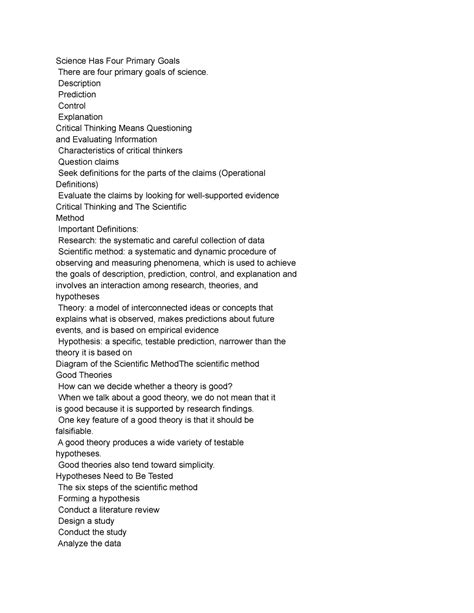 Psy Lecture Notes On Research Methods Science Has Four Primary Goals