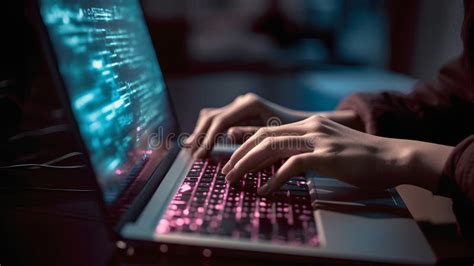 Close Up Of The Hands Of The Criminal Typing On The Keyboard During The Hacking Of A Computer
