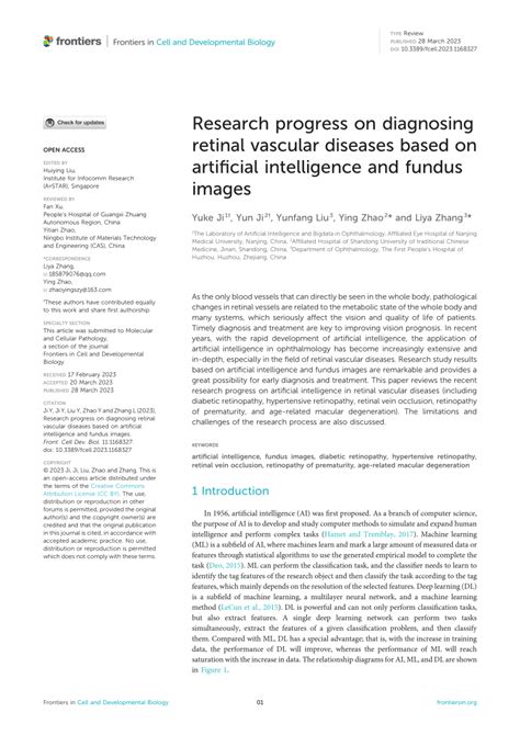 Pdf Research Progress On Diagnosing Retinal Vascular Diseases Based On Artificial Intelligence