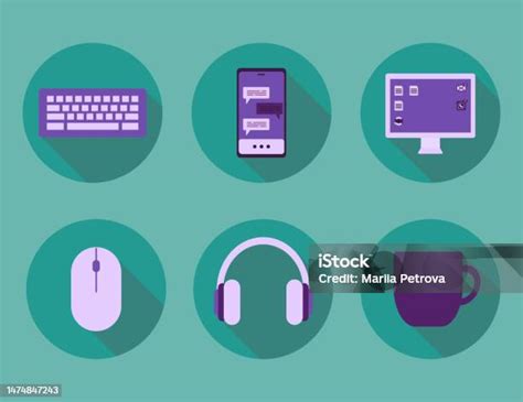 홈 직장 플랫 아이콘은 보라색과 파란색 색상으로 설정됩니다 비즈니스 및 프리랜서 속성 벡터 그림 디자인에 대한 스톡 벡터 아트 및 기타 이미지 Istock