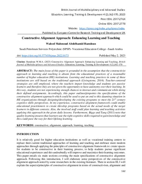 Pdf Constructive Alignment Approach Enhancing Learning And Teaching