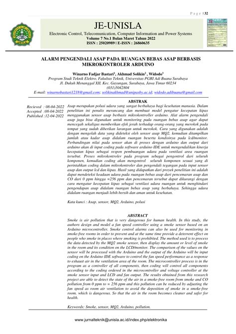 Pdf Alarm Pengendali Asap Pada Ruangan Bebas Asap Berbasis