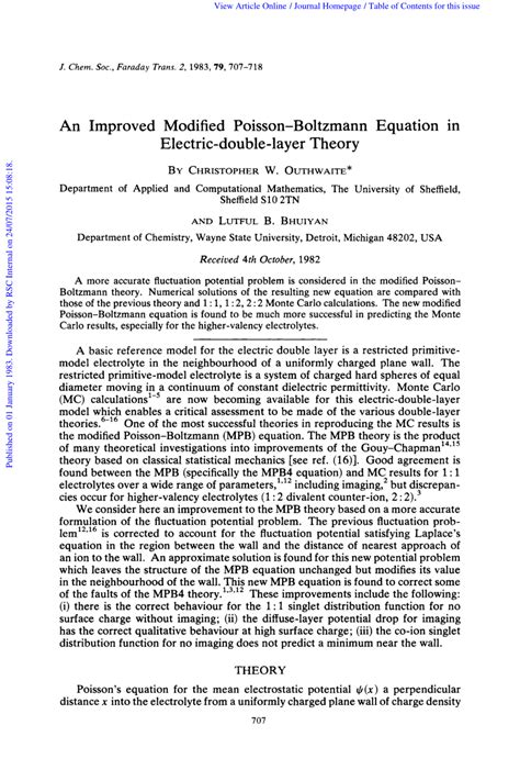 Pdf An Improved Modified Poissonboltzmann Equation In Electric Double Layer Theory
