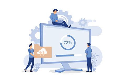 컴퓨터 격리 플랫 벡터 일러스트레이션의 운영 체제를 업그레이드하는 작은 프로그래머 소프트웨어 프로그램 및 응용 프로그램을