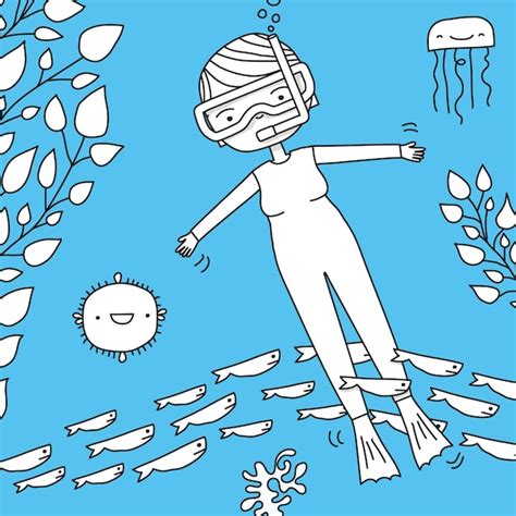 스노클링 벡터 일러스트 레이 션 프리미엄 벡터