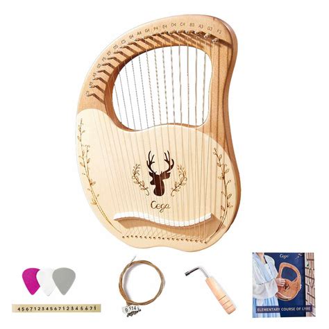 19 String Wooden Lyre Harp Resonance Box String Instrument With Tuning Wrench 3pcs Picks Sticker