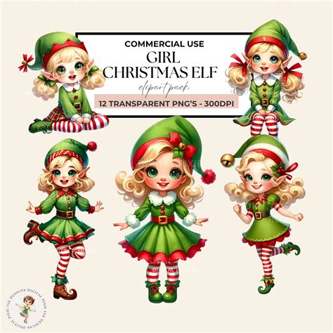 Girl Elf Clipart Watercolor Santa Elf Clipart Cute Christmas Girl Elf Printable Png