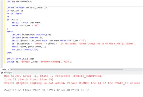 Sql Server Trigger If Exists Raise Error