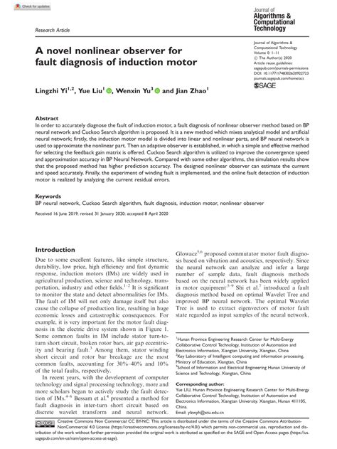 Pdf A Novel Nonlinear Observer For Fault Diagnosis Of Induction Motor