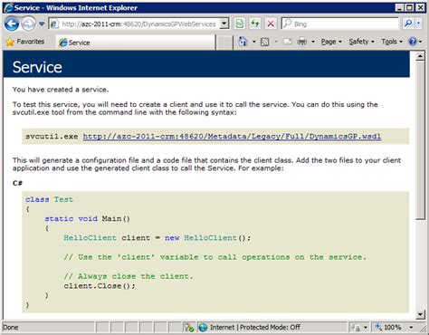 Verifying The Install Of Web Services For Microsoft Dynamics GP Azurecurve