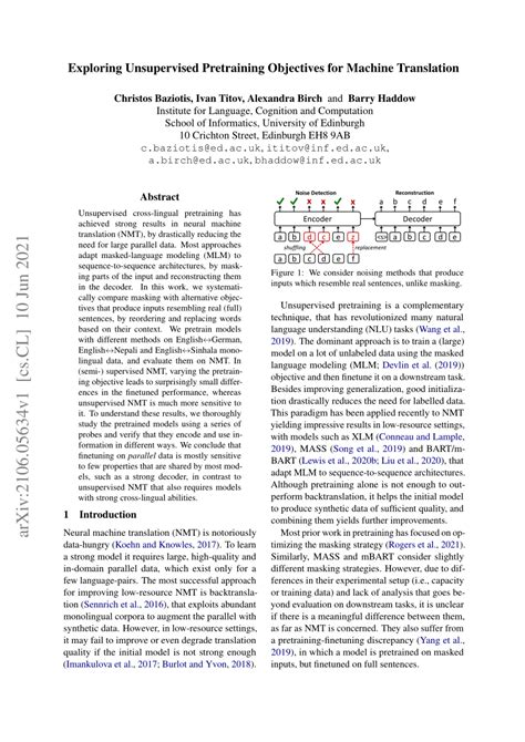 Pdf Exploring Unsupervised Pretraining Objectives For Machine Translation