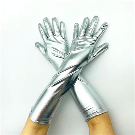 Manusi Lungi Elegante Din Satin Deity Argintiu Marime S M