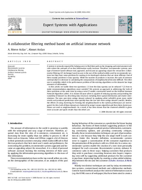 Pdf A Collaborative Filtering Method Based On Artificial Immune Network