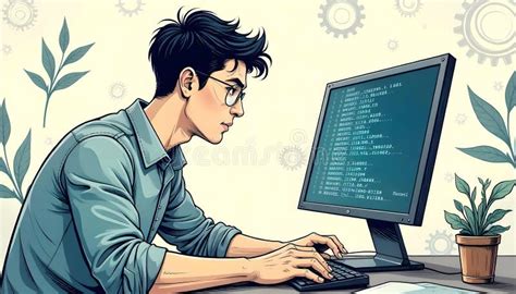 A Young Programmer Working On A Computer Immersed In Writing And