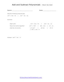Add And Subtract Polynomials Worksheets