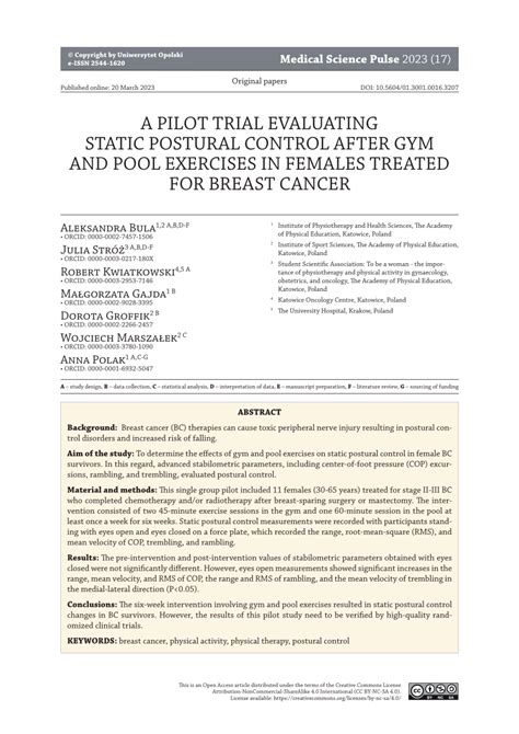 Pdf A Pilot Trial Evaluating Static Postural Control After Gym And