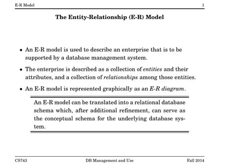 Ppt The Entity Relationship E R Model An E R Model Is Used To Describe Powerpoint
