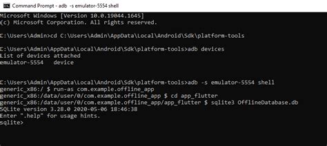To Explore Sqlite Database In Command Prompt Using The Emulator In