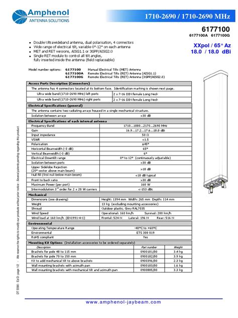 Dual Polarized Ultra Wideband Antenna With Remote Electrical Tilt