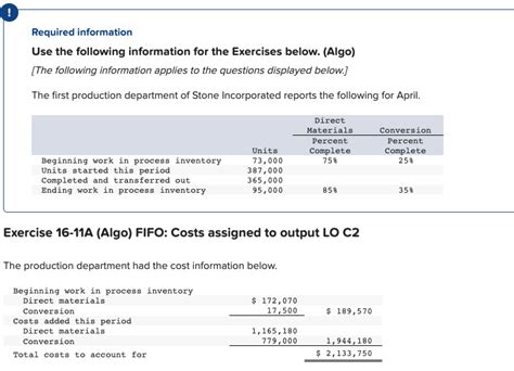 Solved Exercise A Algo FIFO Costs Assigned To Output Chegg Com