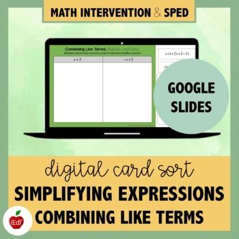 Simplifying Expressions Combining Like Terms Digital Card Sort