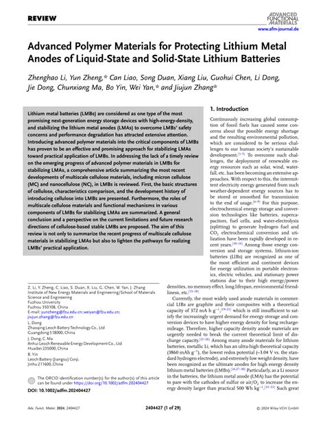 Advanced Polymer Materials For Protecting Lithium Metal Anodes Of