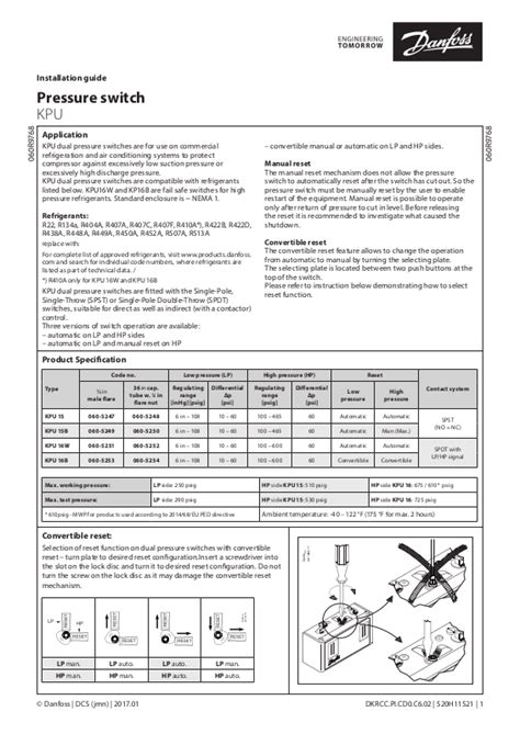 Danfoss KPU B KPU KPU W KPU B Installation Guide