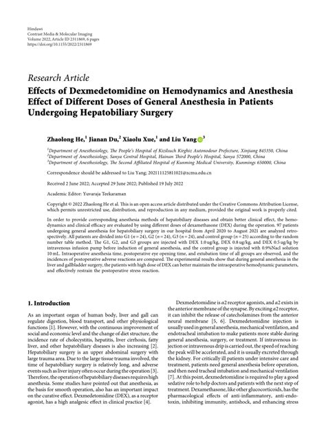 Pdf Effects Of Dexmedetomidine On Hemodynamics And Anesthesia Effect