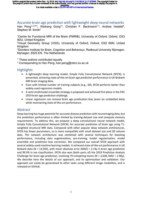 Pdf Accurate Brain Age Prediction With Lightweight Deep Neural Networks