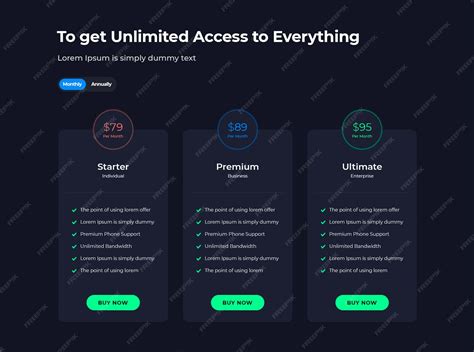 Premium Psd 3 Plan Pricing Table Template Design Dark Theme