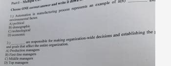 Answered Part I Mu Choose One Correct Answer And Write It 1