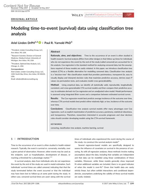 Modeling Time‐to‐event Survival Data Using Journal Of Evaluation In Clinical Practice