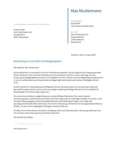 Bewerbungsvorlagen Als Alltagsbegleiter B2go