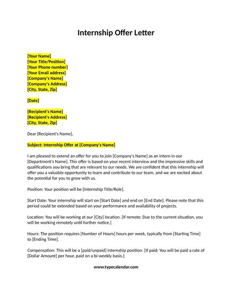 Free Printable Internship Offer Letter Templates Pdf Word