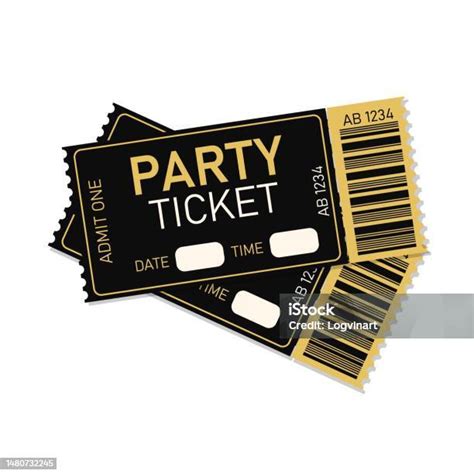 황금 파티 티켓 한 켤레 콘서트 파티 또는 축제 티켓 디자인 서식 파일 1인 입장 허가에 대한 스톡 벡터 아트 및 기타 이미지