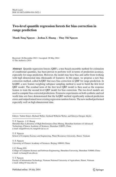 Pdf Two Level Quantile Regression Forests For Bias Correction In