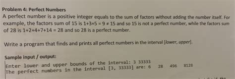 Solved Problem Perfect Numbers A Perfect Number Is A Chegg
