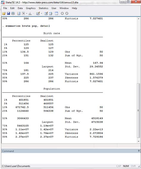 272 Analytics The Stata Zone Detailed Summary Statistics In Stata